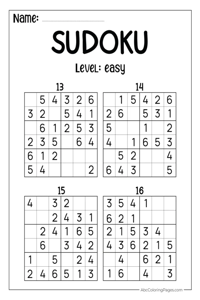 Easy Sudoku for Kids – 5 Free Printable 6x6 Puzzles - ABC Coloring Pages