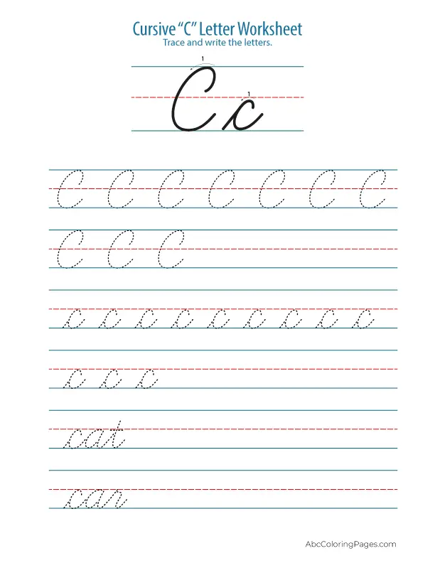 7 Free Worksheets c in cursive – Download & Print Instantly (PDF)