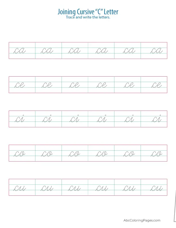 7 Free Worksheets c in cursive – Download & Print Instantly (PDF)